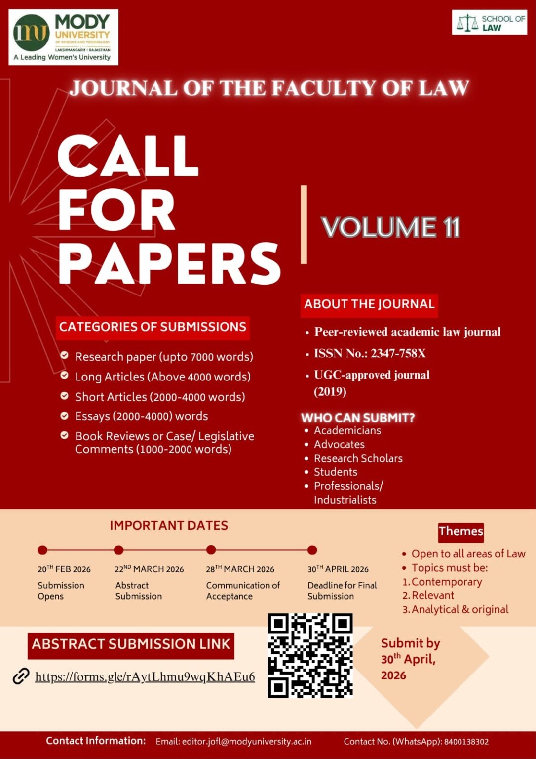 Call for Papers – Journal of the Faculty of Law (Issue 11), Year 2026 ...